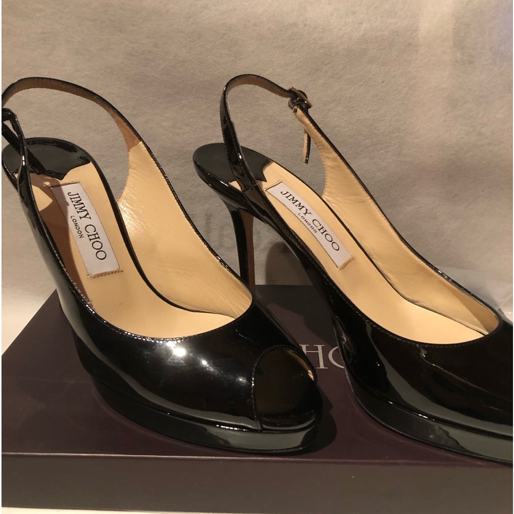 Gorgeous Jimmy Choo Black Patent Leather Platform Sli… - Gem